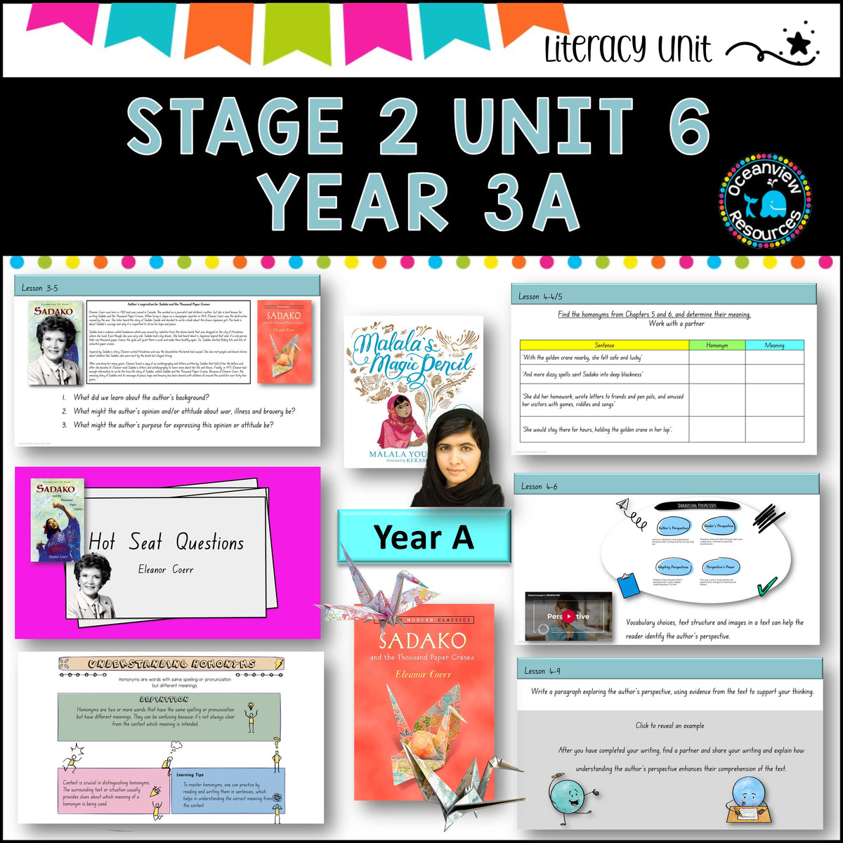SADAKO 1000 cranes AND MALALA NSW DET Stage 2 Unit 6 Term 3 Year A Com