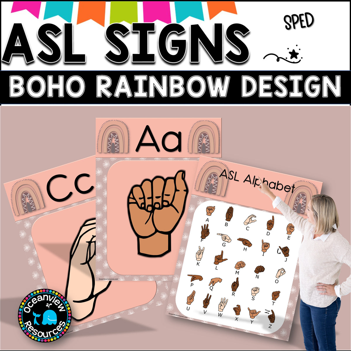 ASL Alphabet posters. BOHO RAINBOW