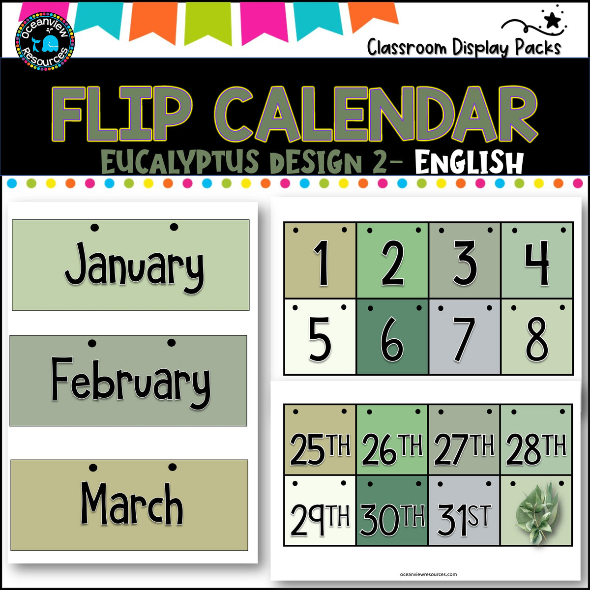 Perpetual Flip Calendars -dates, months, years - EUCALYPTUS 2 DESIGN