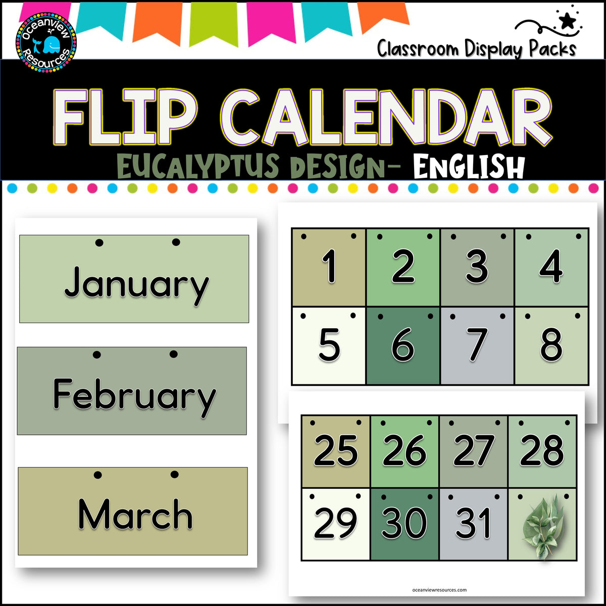 Perpetual Flip Calendars -dates, months, years - EUCALYPTUS 1 DESIGN