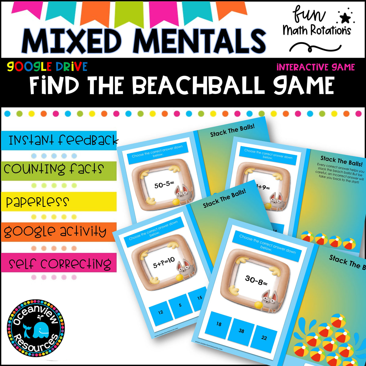 QUICK MATH MENTALS Game- Google Slides paperless activity-FUN ON THE B