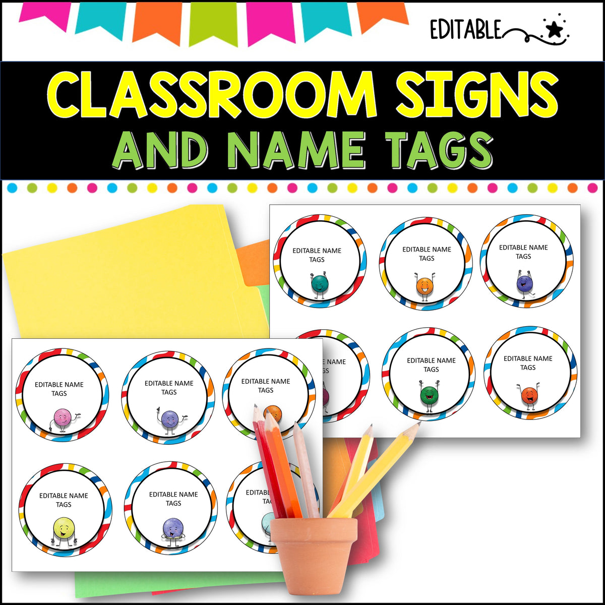 Classroom Signs and Name tags (Editable) CHEVRON