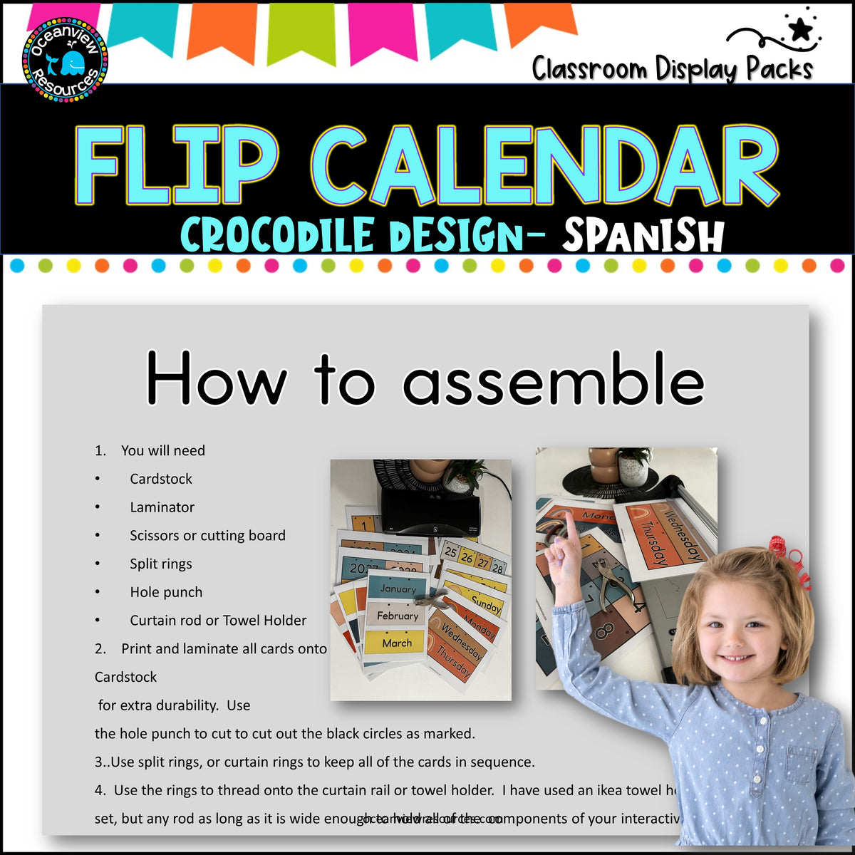 Perpetual Flip Calendars -dates, months, years - CROCODILES SPANISH