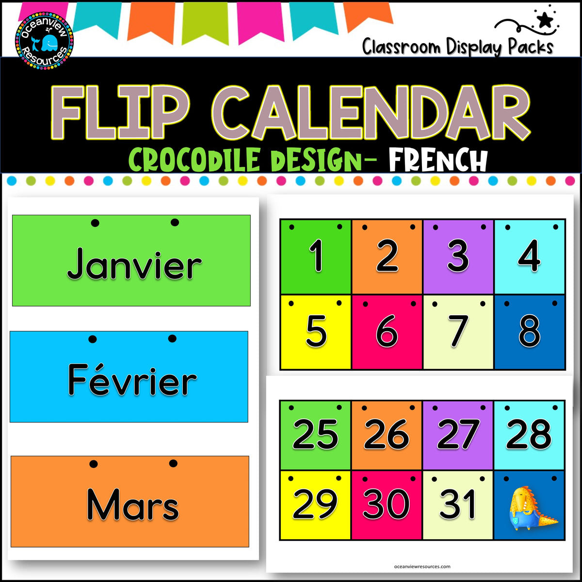 Perpetual Flip Calendars -dates, months, years - CROCODILES FRENCH