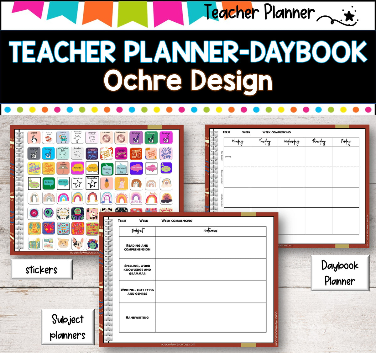 Daybook Planner for Teachers- OCHRE THEMED PDF I GOOGLE SLIDES I PPT