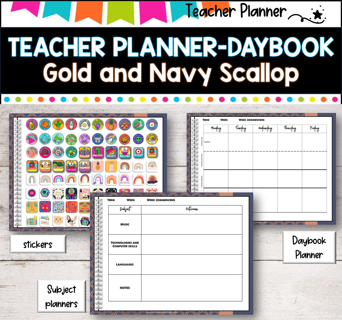 Daybook Planner for Teachers-ROSE GOLD AND NAVY PDF I GOOGLE SLIDES I