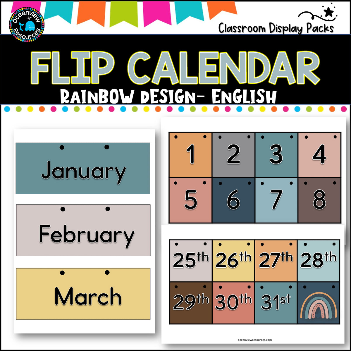 Perpetual Flip Calendars -dates, months,years and punctuation - Rainbo