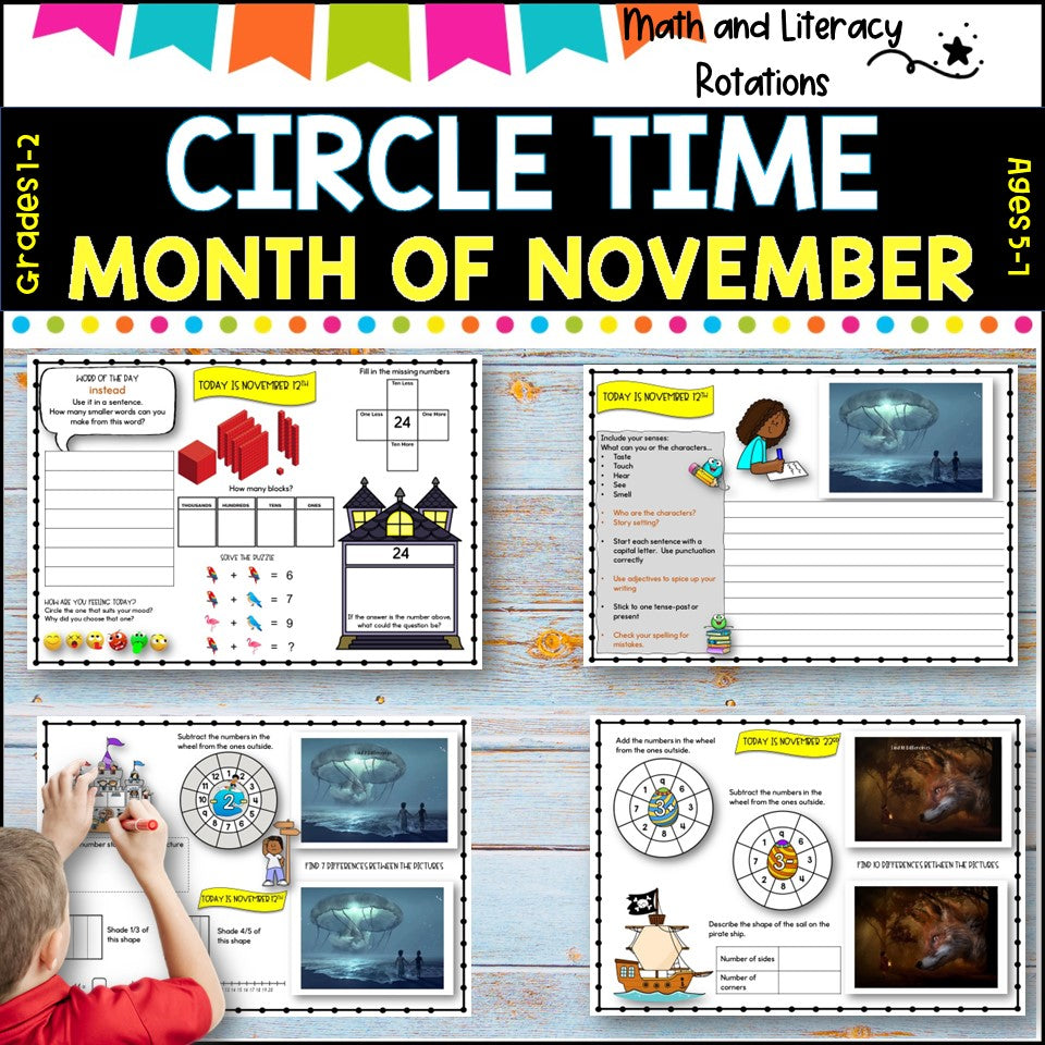 NOVEMBER NO Prep - SUB Pack -Literacy and Number -Grades 1-2 (30 days