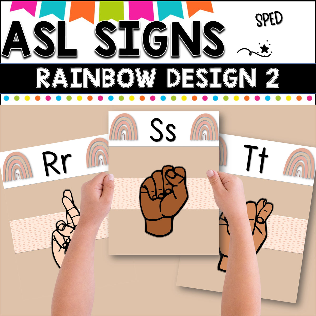 ASL Alphabet posters. BOHO RAINBOW design 2