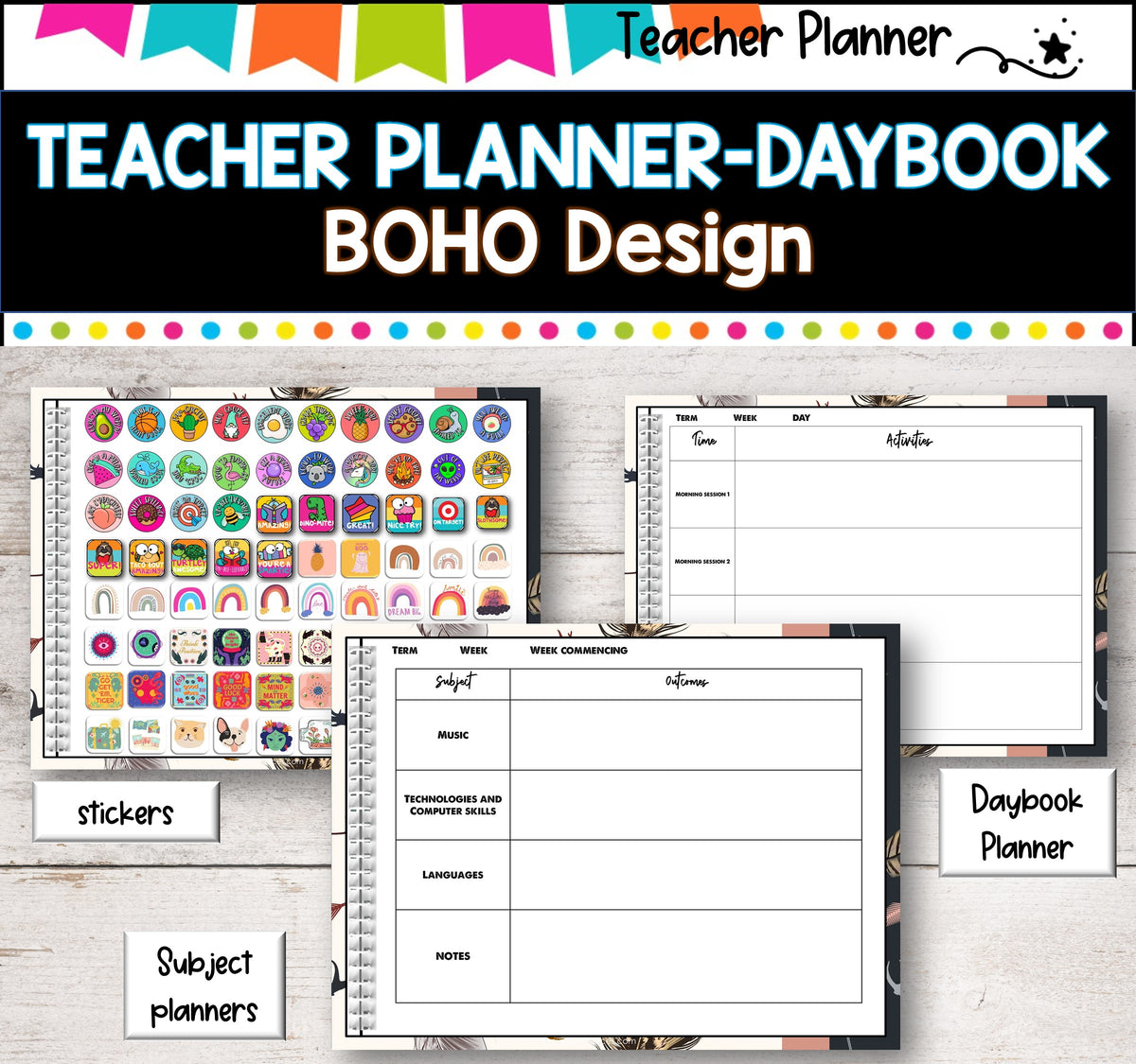 Daybook Planner for Teachers- BOHO PDF I GOOGLE SLIDES I PPT