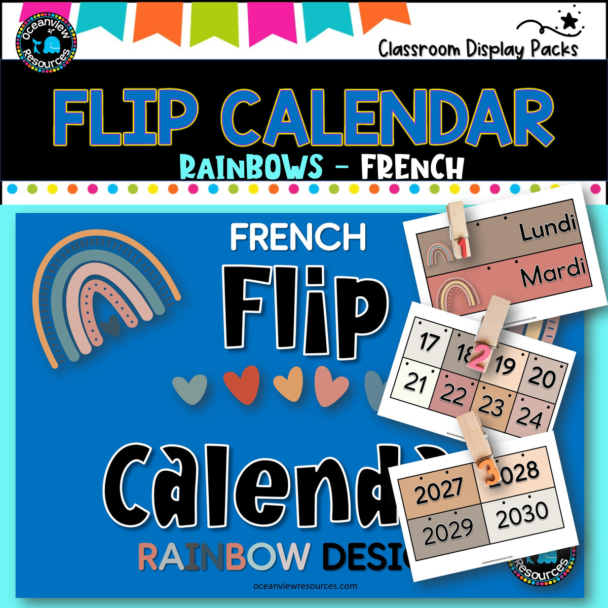 Perpetual Flip Calendars -dates, months, years - RAINBOW DESIGN-FRENCH