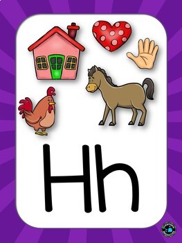 Purple themed Alphabet Posters with Pictures, Ideal for Bulletin Board