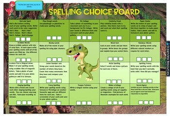 Spelling Choice board Years 1-2-Dinosaur Theme
