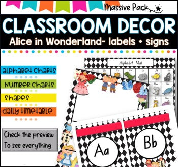 CLASSROOM DECOR l ALICE IN WONDERLAND l l Labels, signs, posters and c