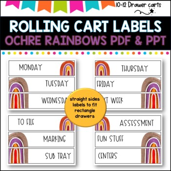 10 Drawer Rolling Cart Labels | OCHRE RAINBOW DESIGN I Teacher Trolley