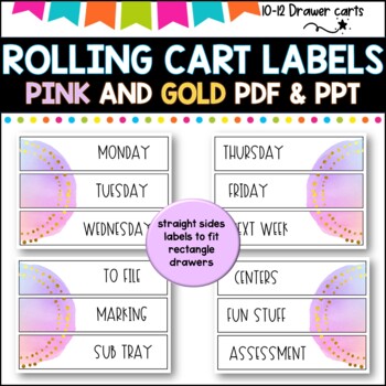10 Drawer Rolling Cart Labels | PINK AND GOLD DESIGN I Teacher Trolley