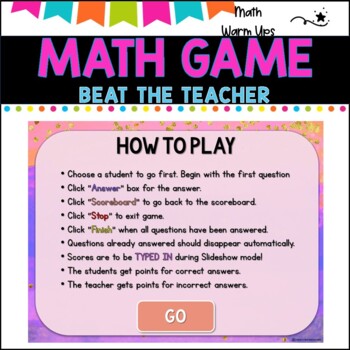 Missing Number Problemsl PowerPoint Game l BEAT THE TEACHER l workshee