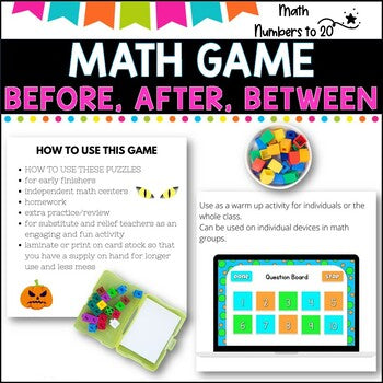 NO PREP MATH GAME -BEFORE, AFTER, BETWEEN Numbers to 20-POWERPOINT GAM