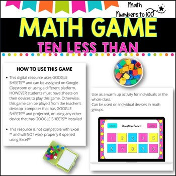 NO PREP MATH GAME l TEN LESS THAN- numbers to 100 l POWERPOINT GAME