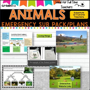 Grade 1-2 Emergency Sub Plans/SUB Pack (Animals)