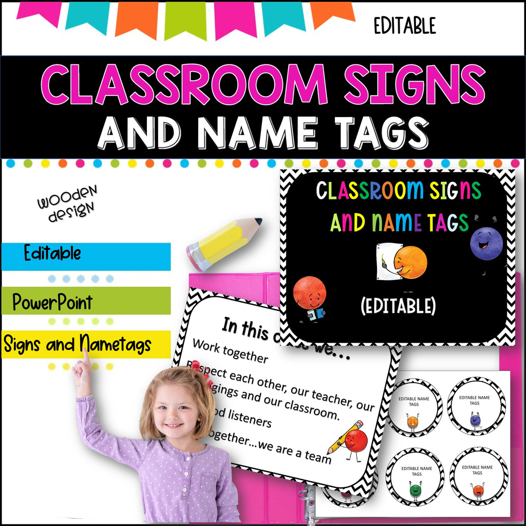 Classroom Signs and Name tags (Editable) WOOD