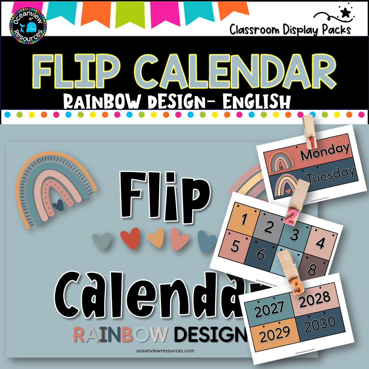 Perpetual Flip Calendars -dates, months,years and punctuation - Rainbo