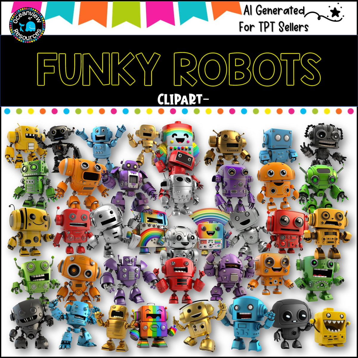 FUNKY ROBOTS - CLIPART 40 png files AI GENERATED