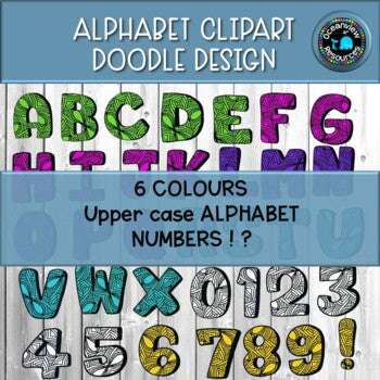 Alphabet Clipart- Doodle Design 6 colors HUGE SET